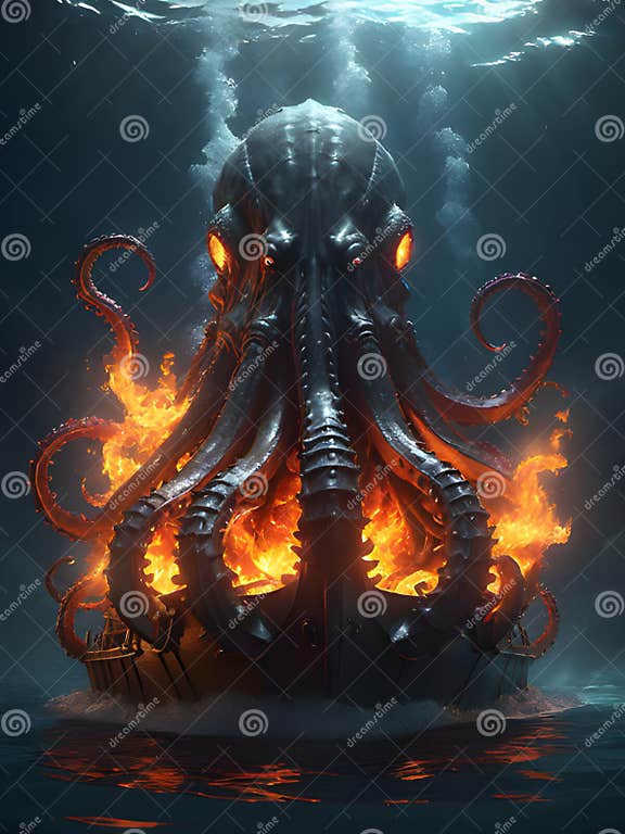 Octopus Head with Smoke and Fire Stock Illustration - Illustration of ...