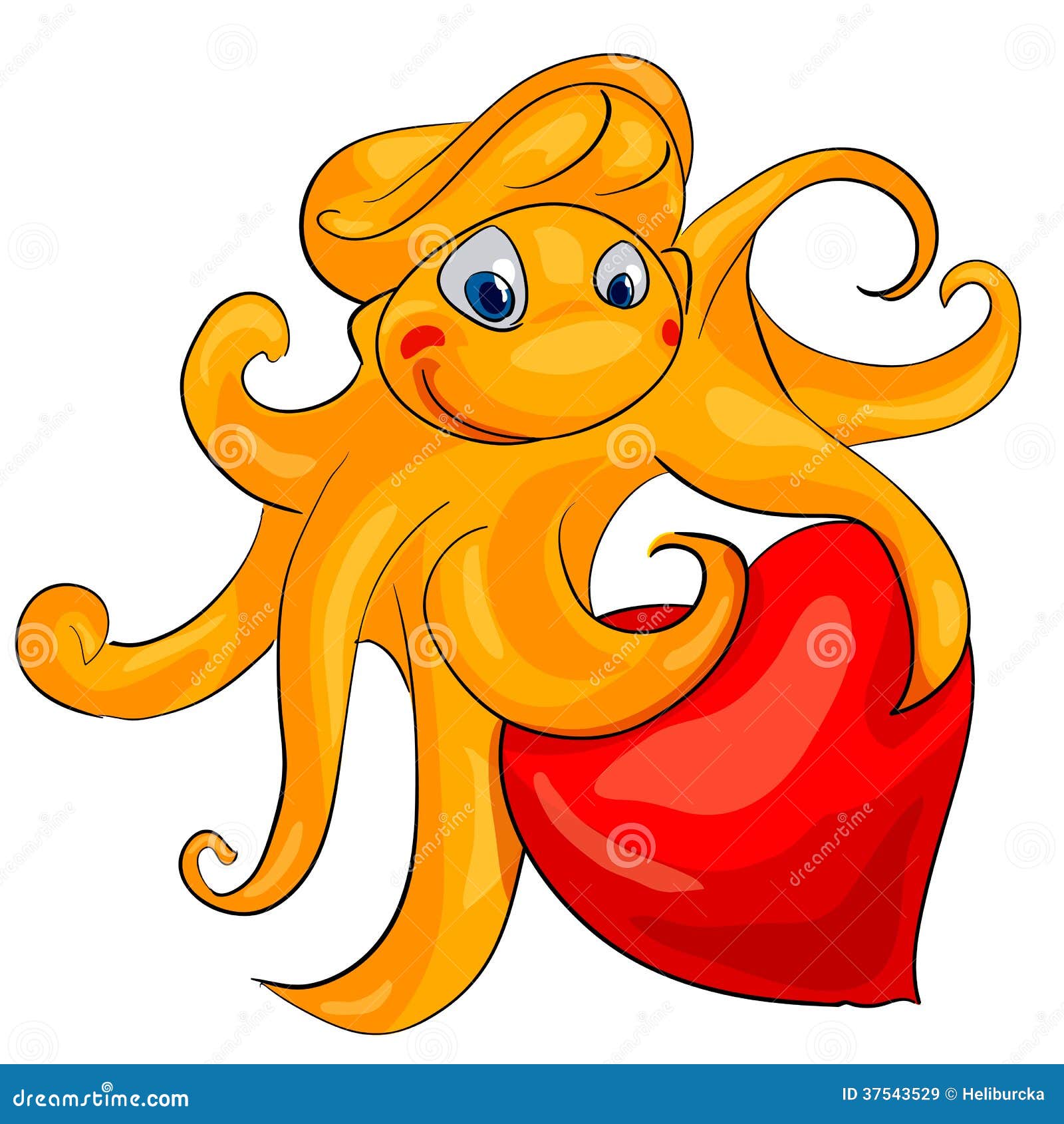 Octopus with heart stock vector. Illustration of brain - 37543529