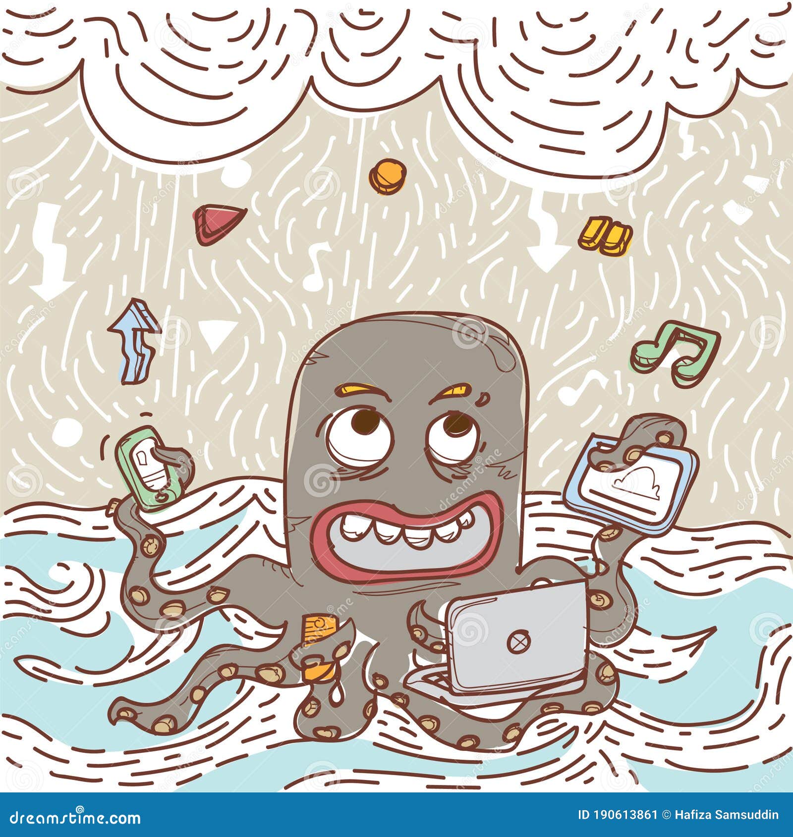 Octopus Is Holding A Stereo Cassette In Tentacles. Old School Hip-hop ...