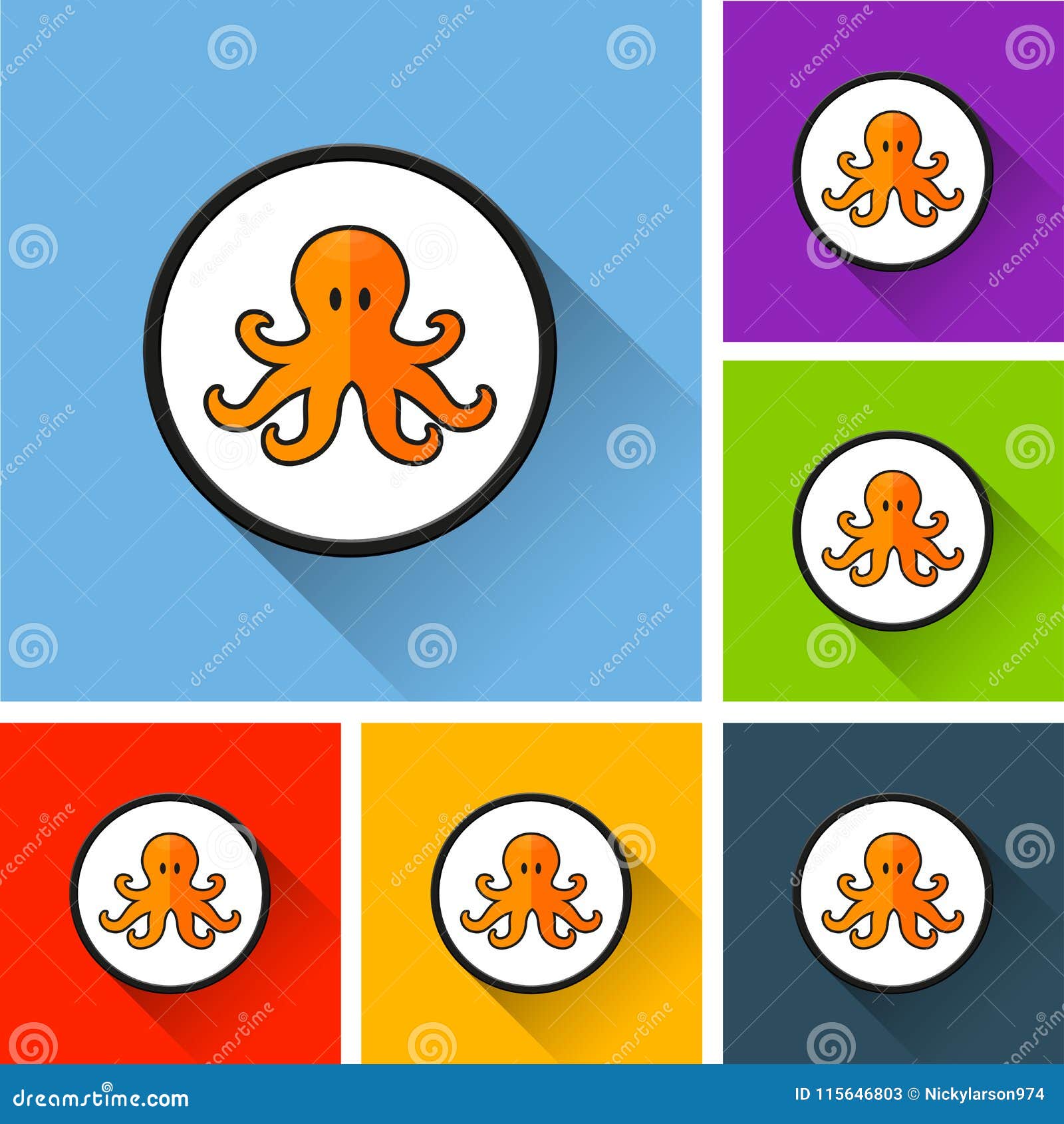 Octopus Icons with Long Shadow Stock Vector - Illustration of flat ...