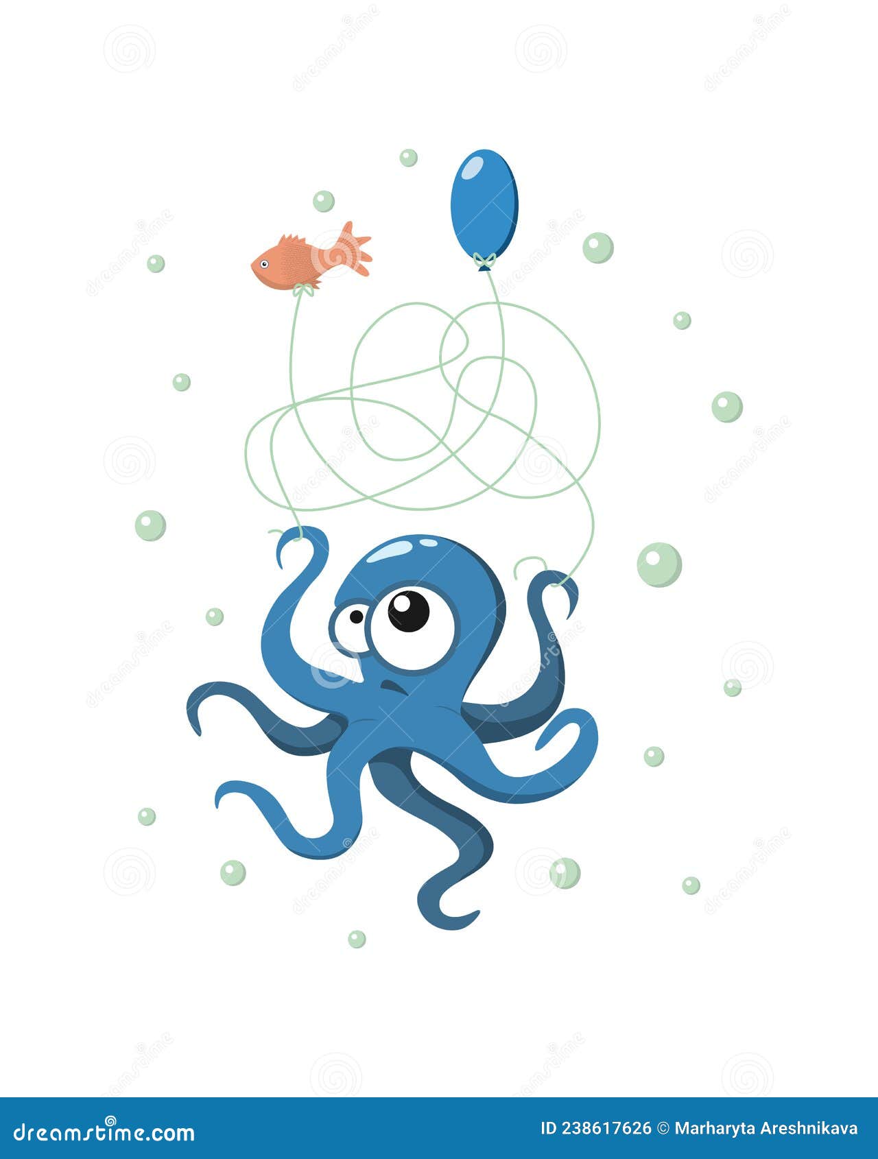 Octopus Illustration Comic for Children, Puzzle, Labyrinth, Fish and ...