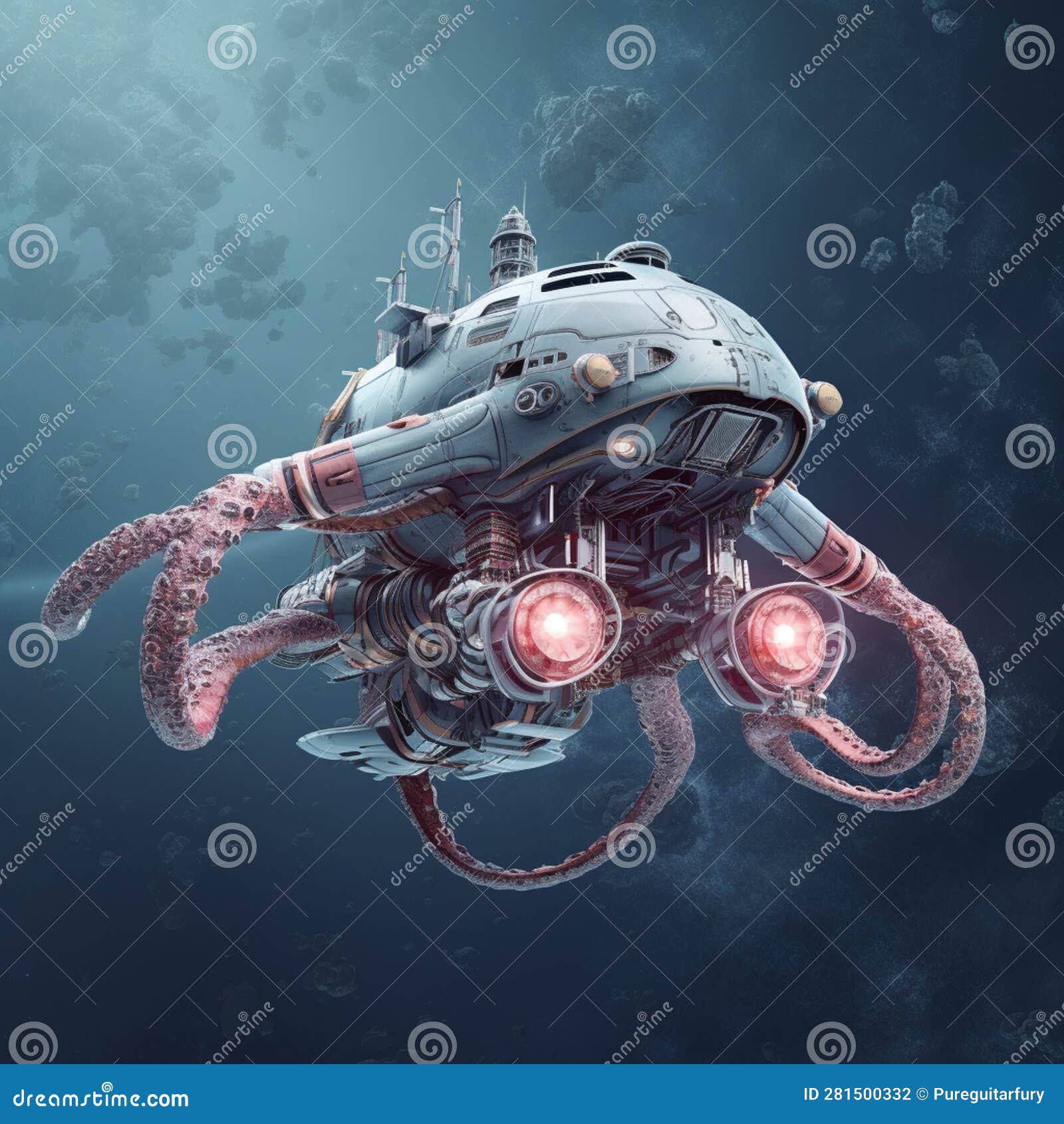Octopus Inspired Space Station Battleship Stock Illustration ...