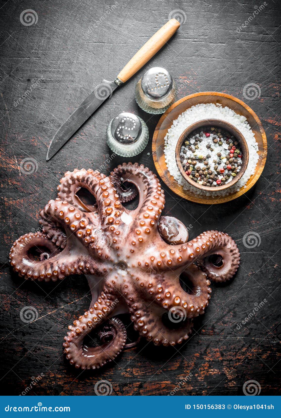 Octopus with Knife and Spices Stock Image - Image of fresh, food: 150156383