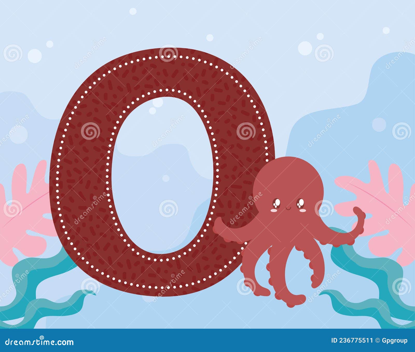 Octopus and letter O card stock vector. Illustration of happy - 236775511
