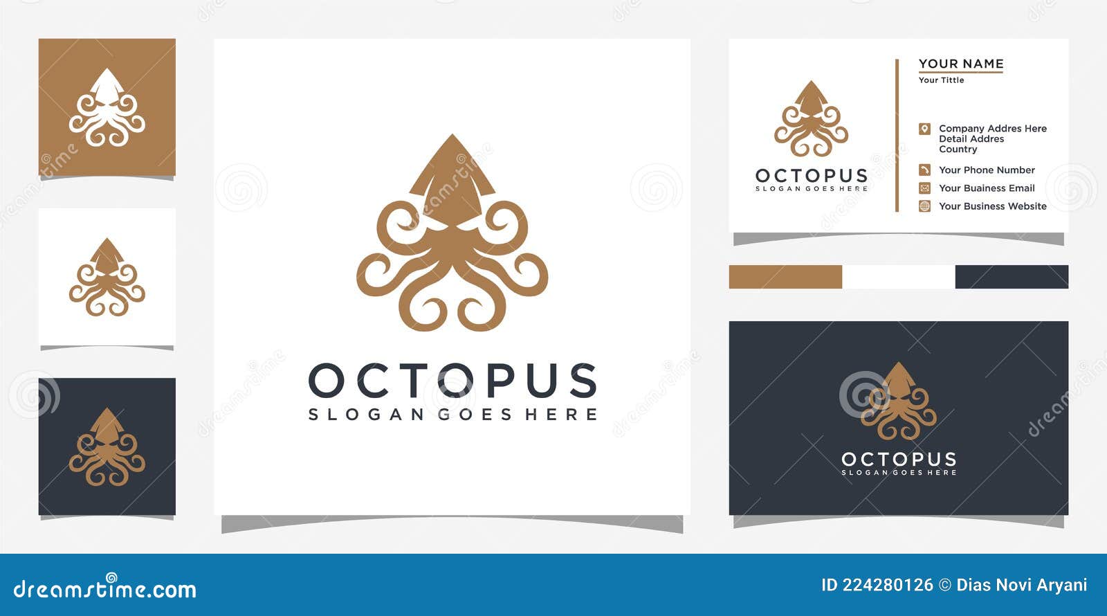 Octopus Logo Design Vector and Business Card Stock Vector ...