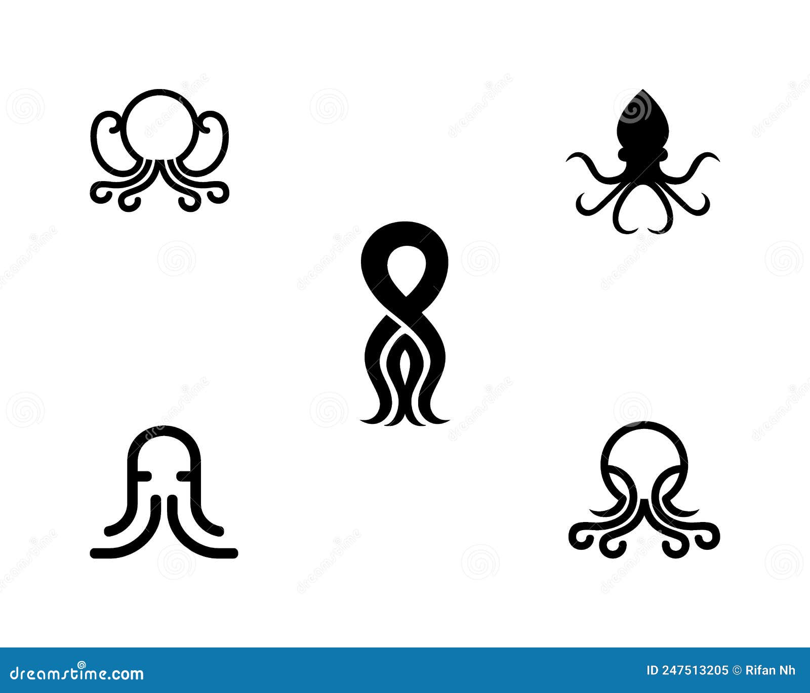Octopus Logo Icon Vector Template Set Stock Vector - Illustration of ...