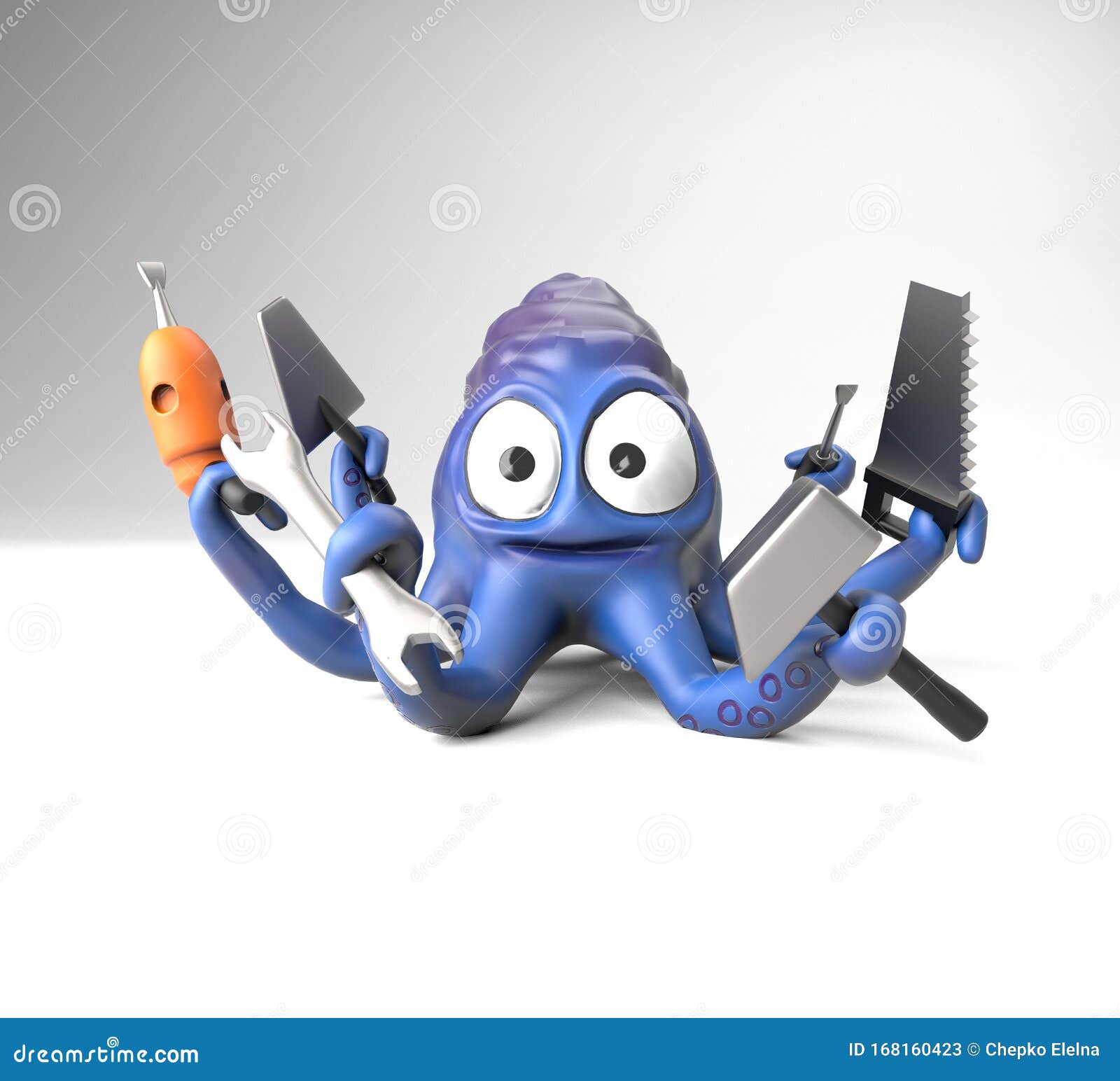 Octopus with Many Construction Tools,3d Render Stock Illustration ...