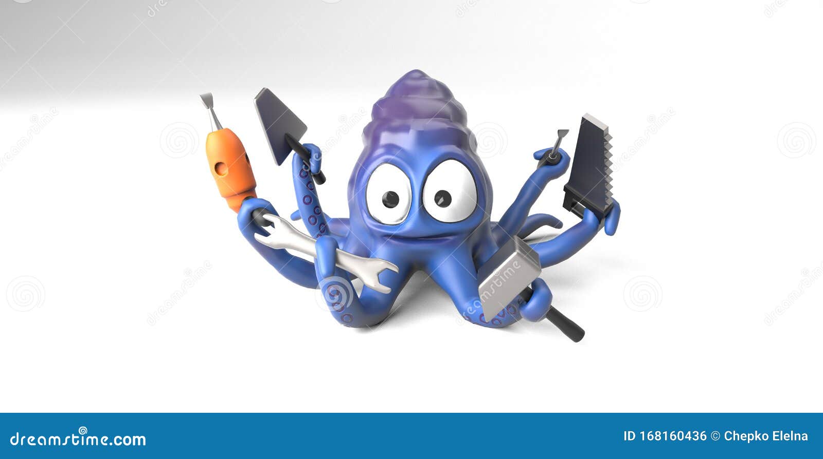 Octopus with Many Construction Tools,3d Render Stock Illustration ...