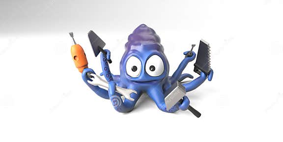 Octopus with Many Construction Tools,3d Render Stock Illustration ...