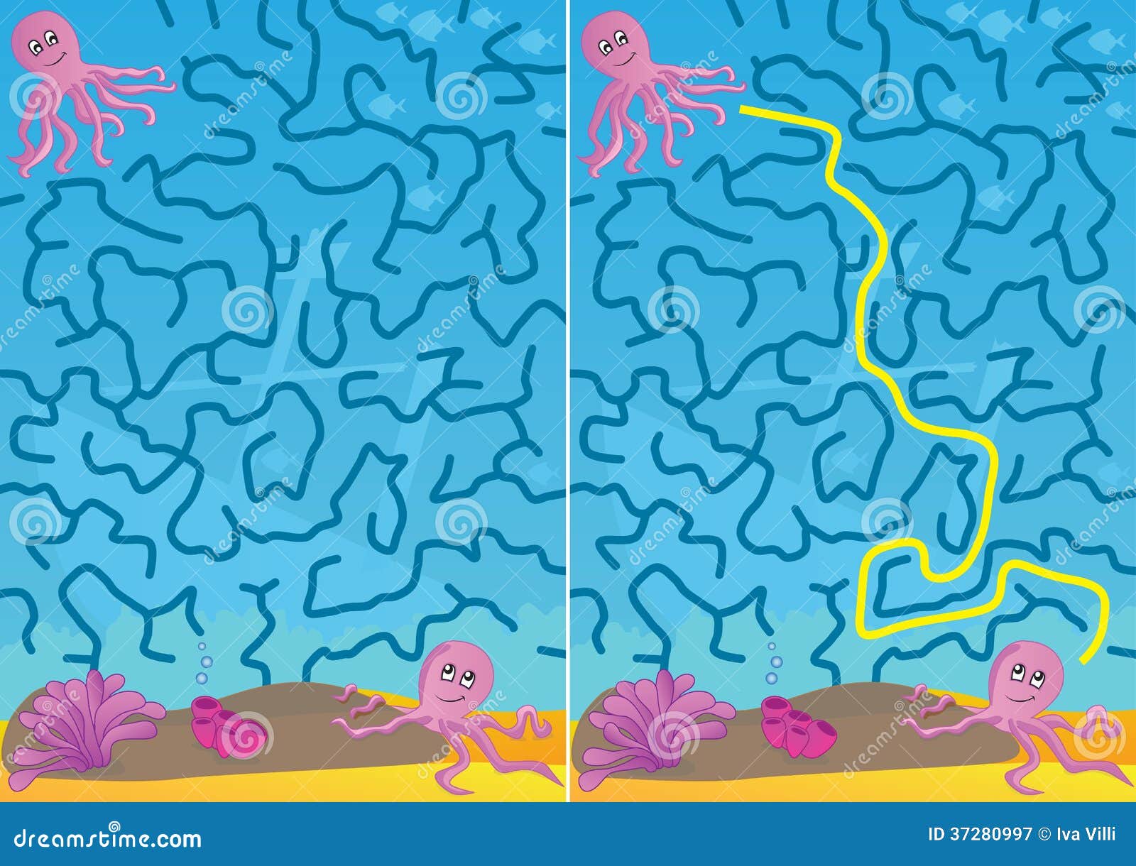 Octopus maze stock vector. Illustration of brain, drawing - 37280997