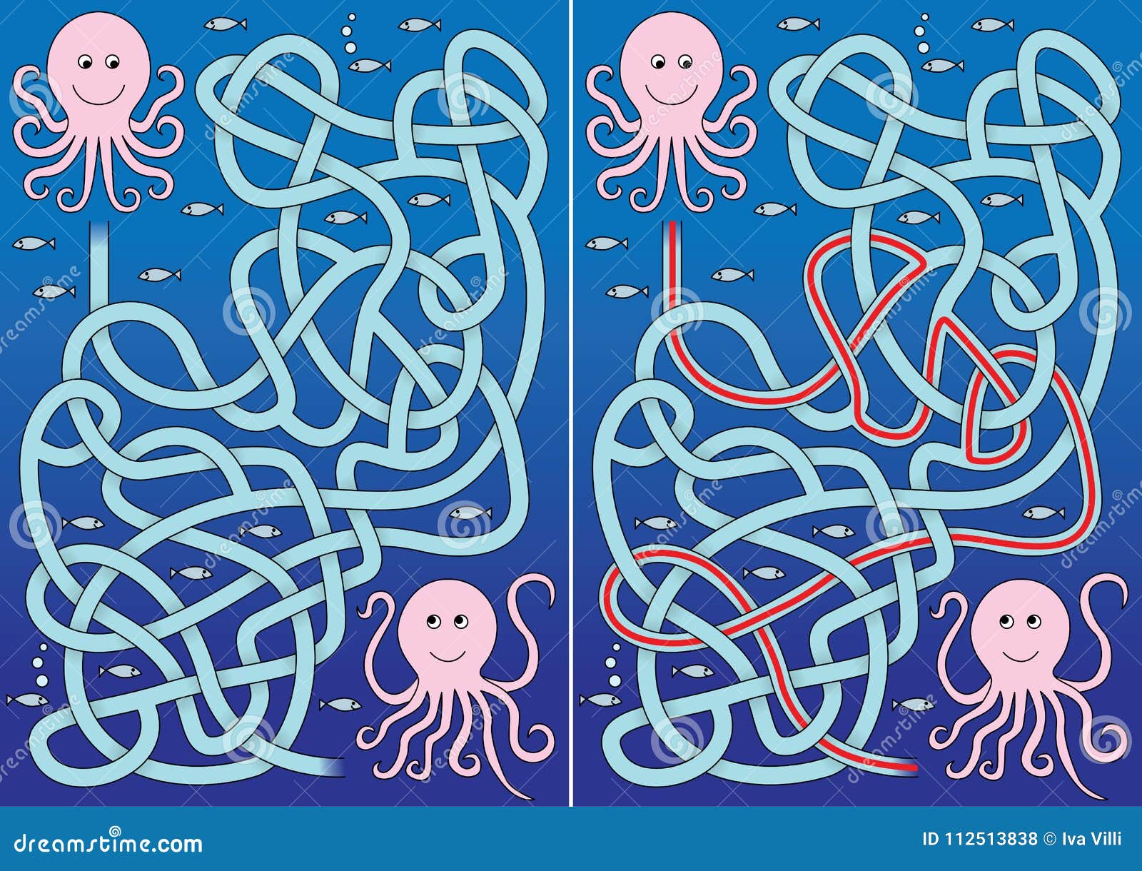 Octopus maze stock vector. Illustration of octopus, education - 112513838