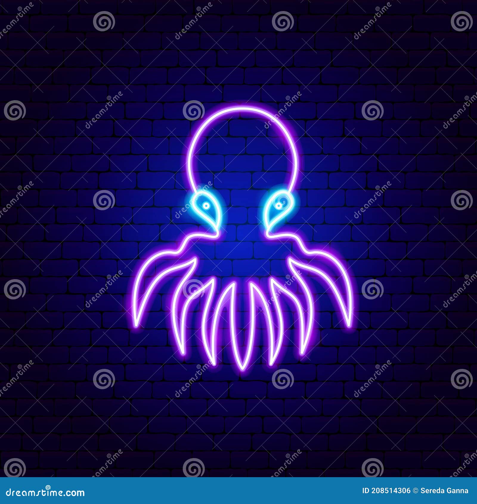 Octopus Neon Sign stock vector. Illustration of splash - 208514306