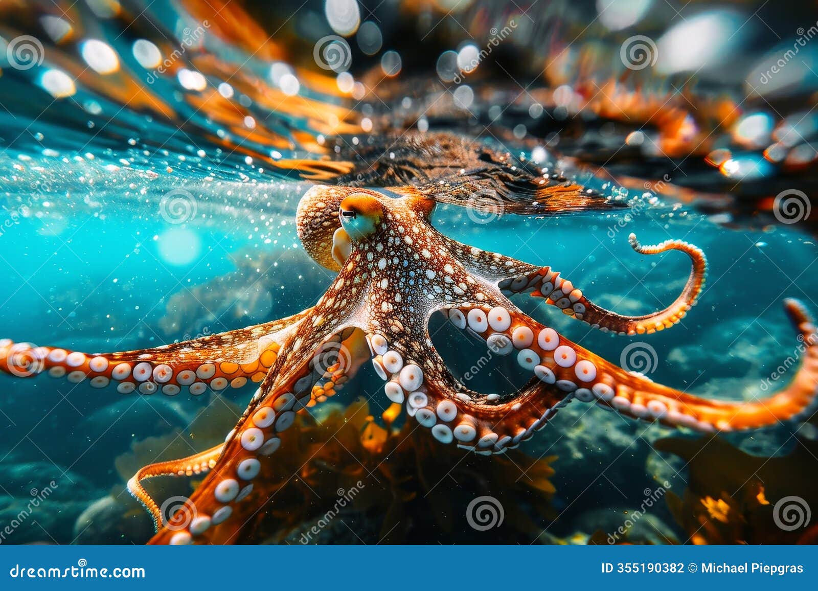 An Octopus in the Ocean Under Water Stock Illustration - Illustration ...