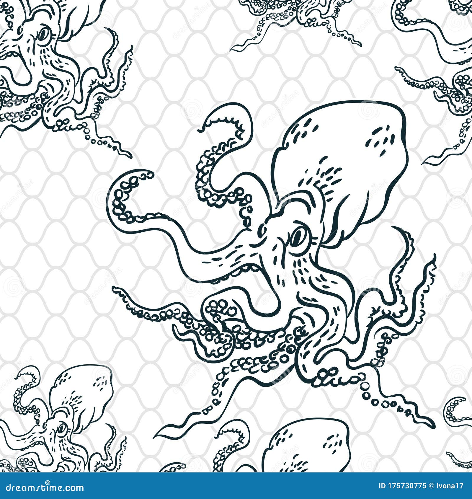 Octopus Oriental Japanese Chinese Vector Design Seamless Pattern Stock ...