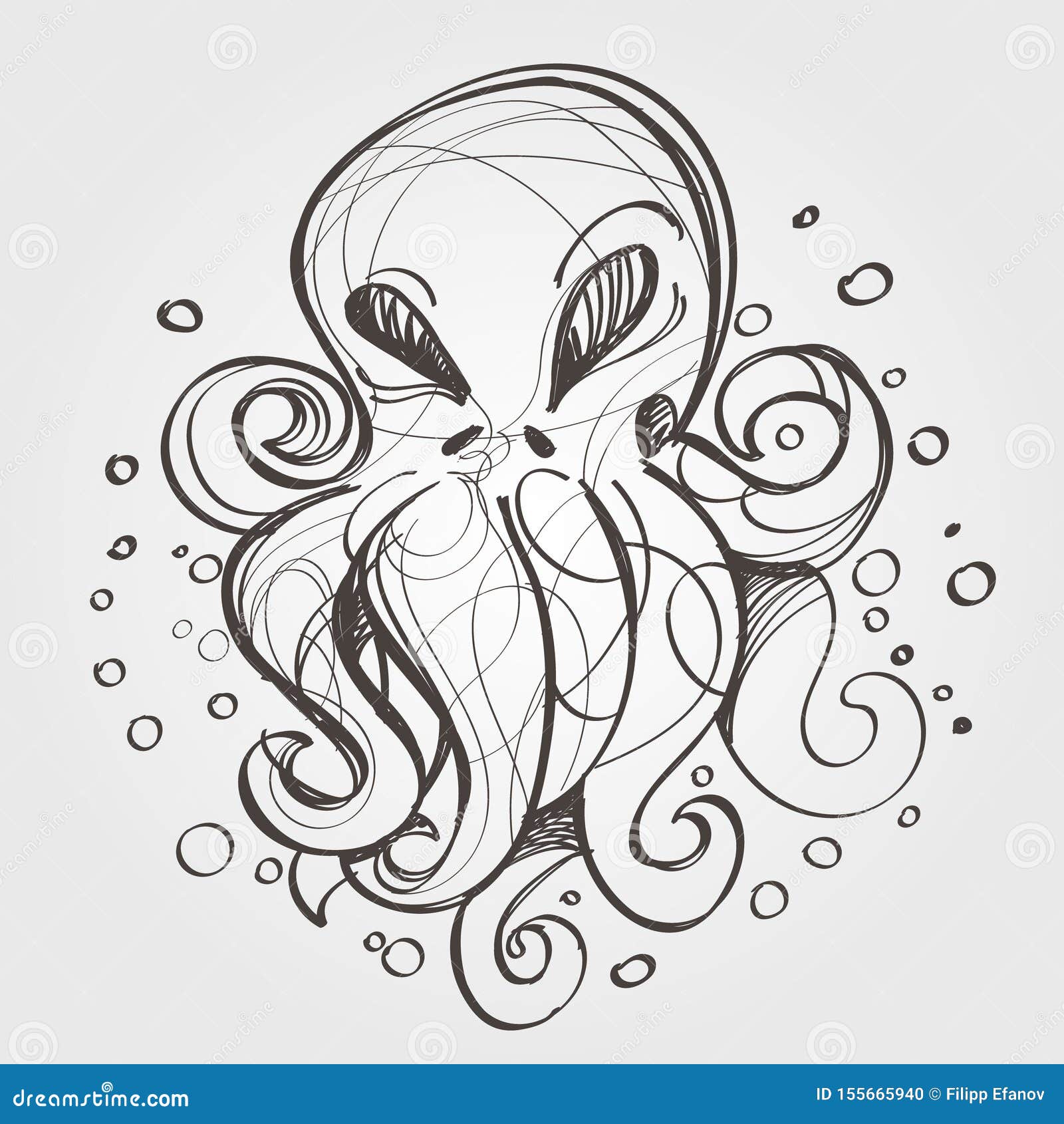 Octopus Outline Illustration Isolated On White Background Cartoon ...