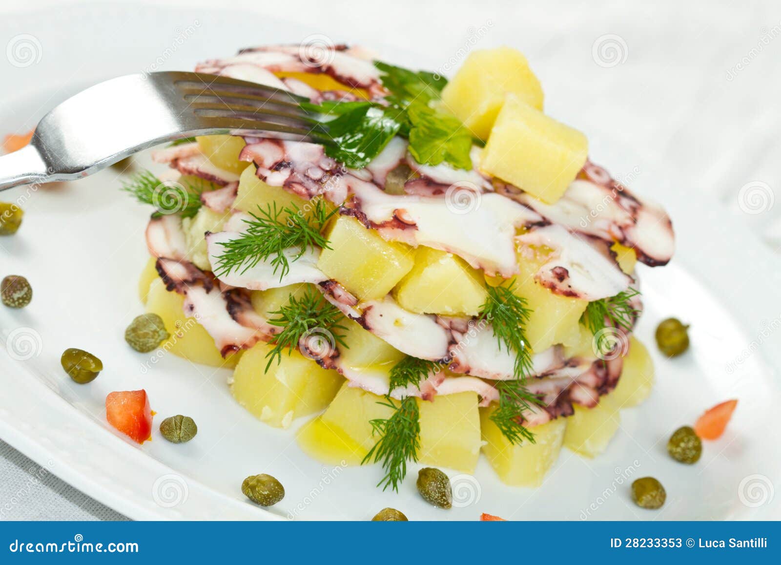 Octopus pie with potatos stock image. Image of octopus - 28233353