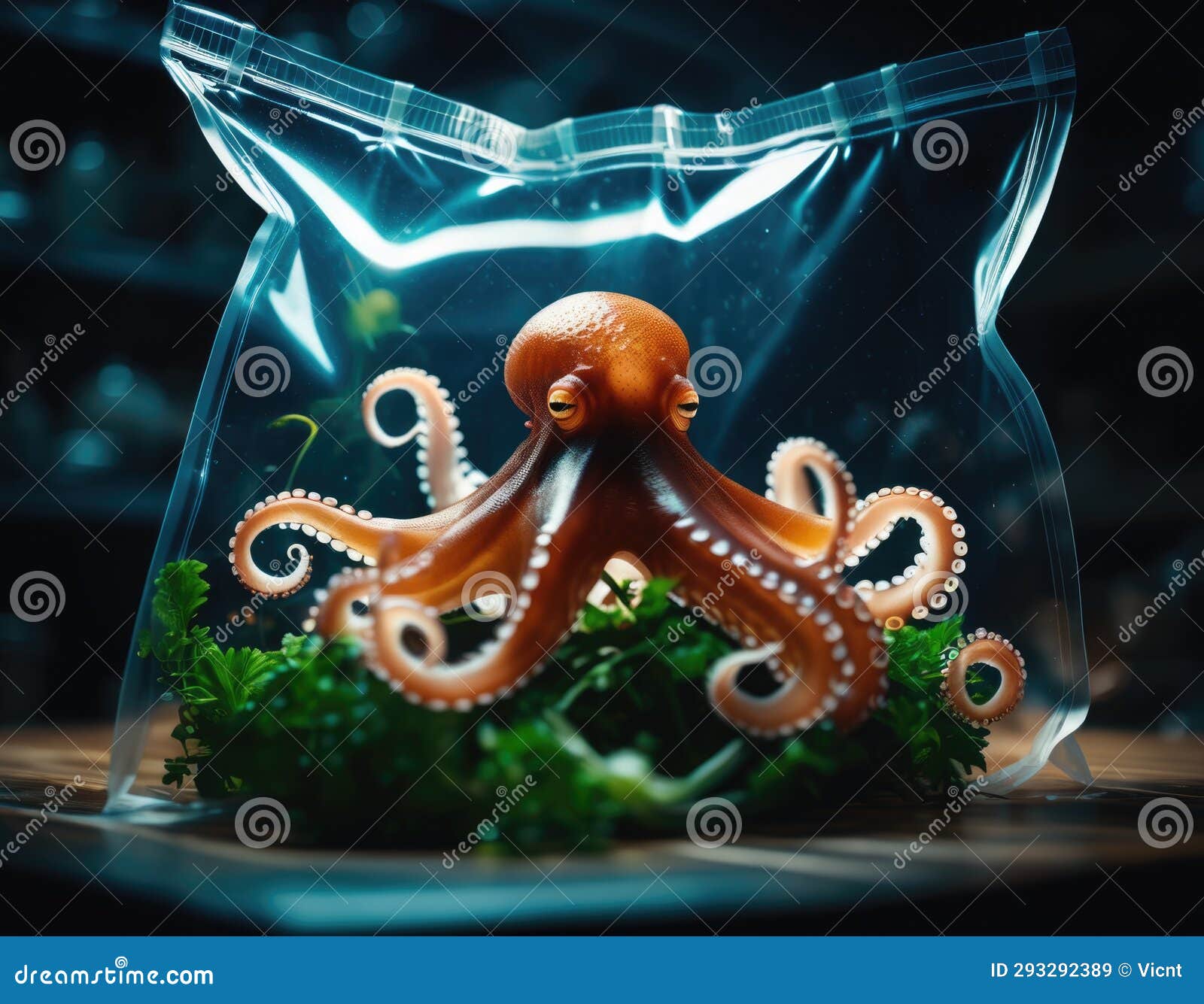 Octopus in a plastic bag. stock illustration. Illustration of ecology ...