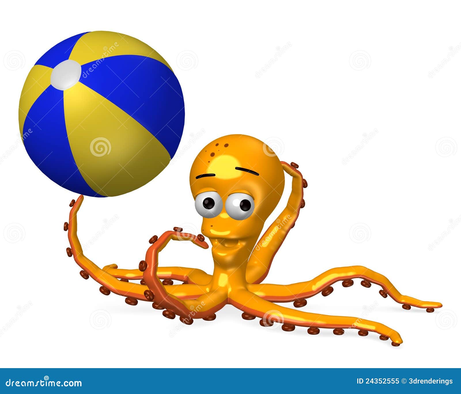 Octopus Playing with Beach Ball Stock Illustration - Illustration of ...