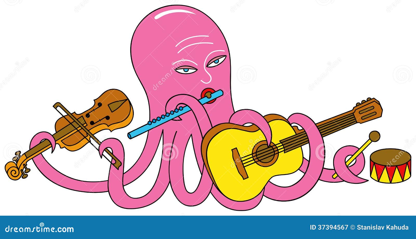 An Octopus is Playing the Musical Instruments. Stock Vector ...