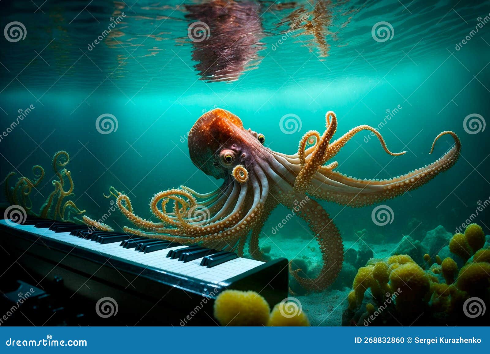 Octopus Playing the Piano Underwater. Stock Illustration - Illustration ...