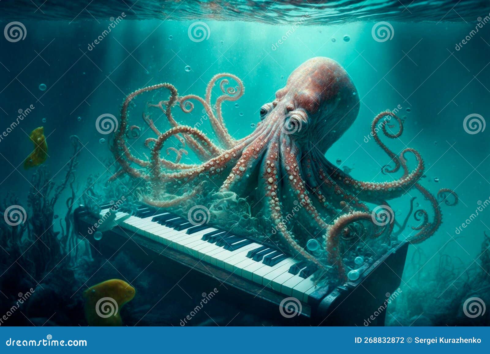 Octopus Playing the Piano Underwater. Stock Illustration - Illustration ...