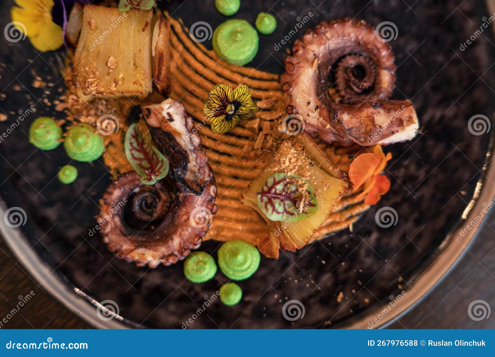 Octopus with Potatoes on Pea Mash Stock Photo - Image of grill, cooking ...