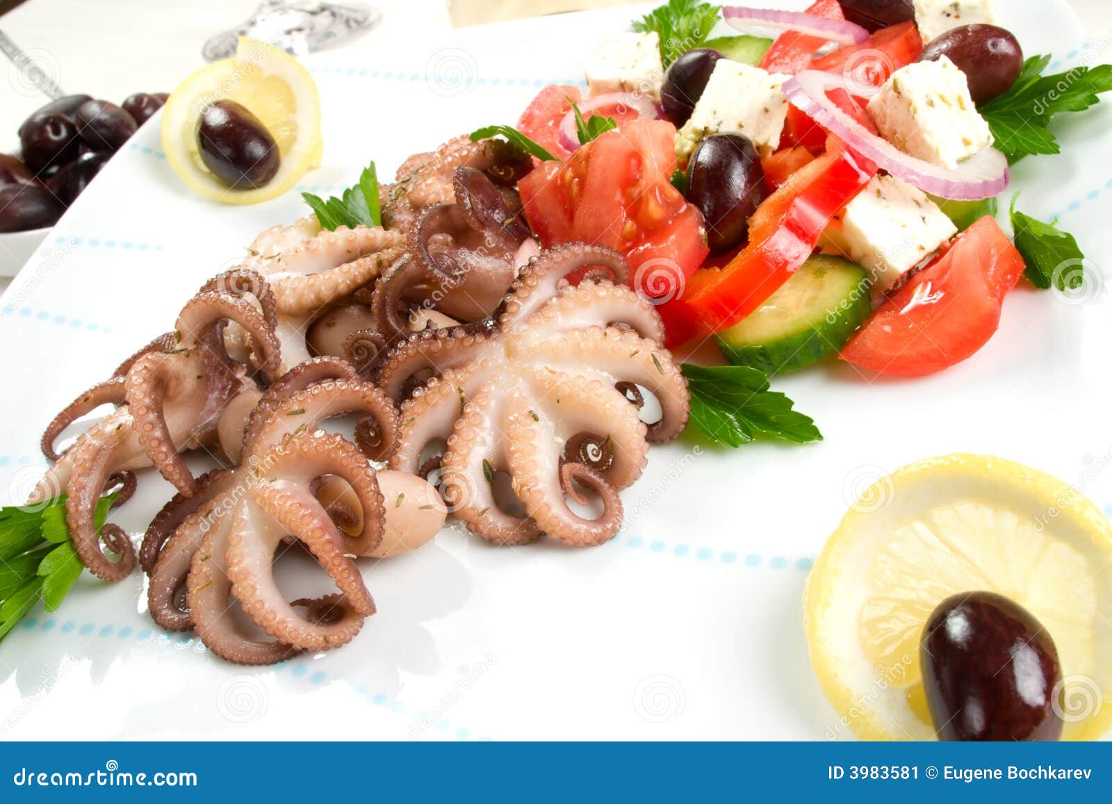 Octopus in red wine stock image. Image of fish, parsley - 3983581