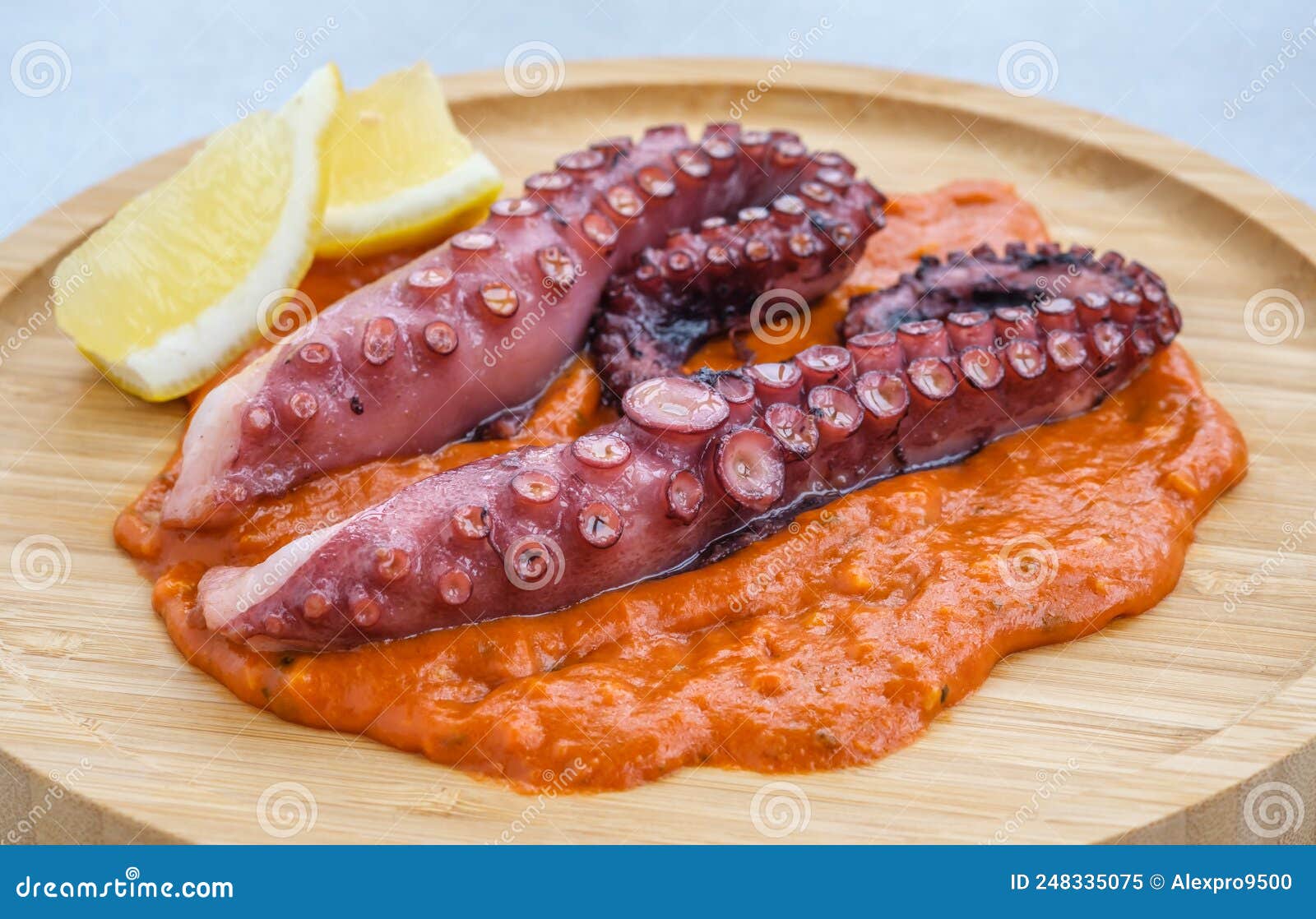 Octopus with romesco sauce stock image. Image of charred - 248335075