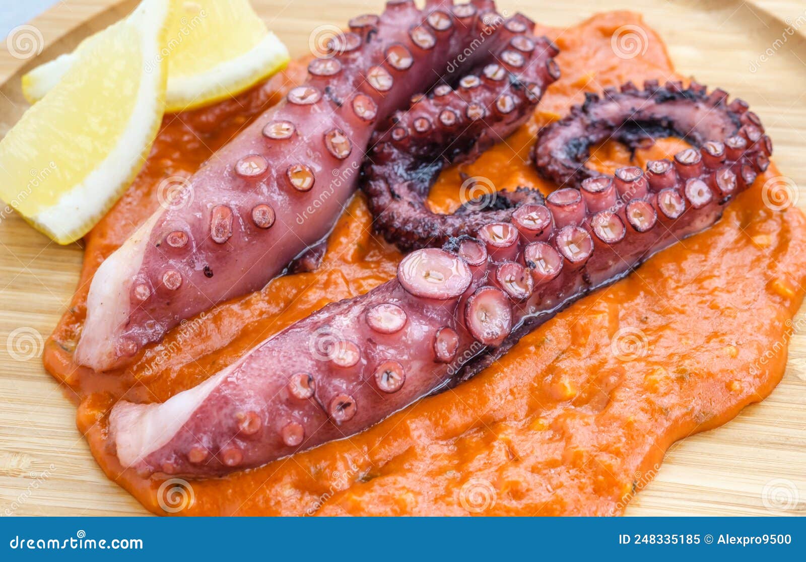 Octopus with romesco sauce stock image. Image of tomato - 248335185