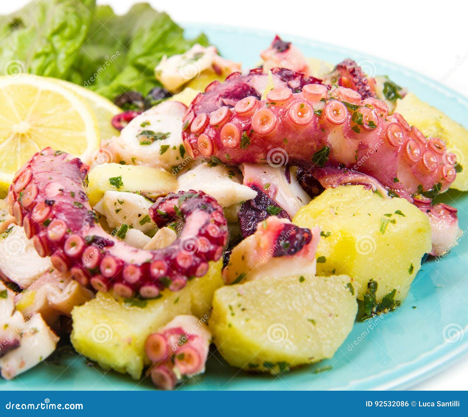 Octopus Salad with Potatoes Stock Photo - Image of salad, white: 92532086