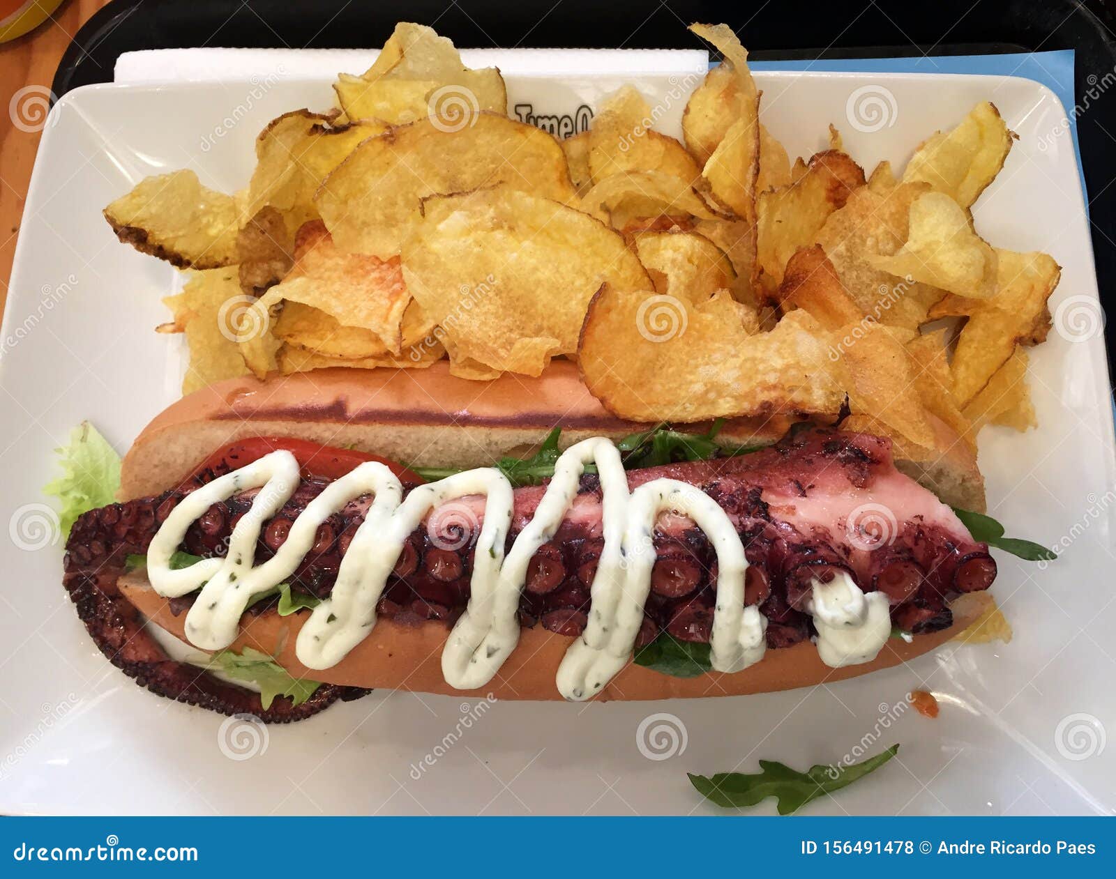 Octopus sandwich stock photo. Image of ocean, potatoes - 156491478