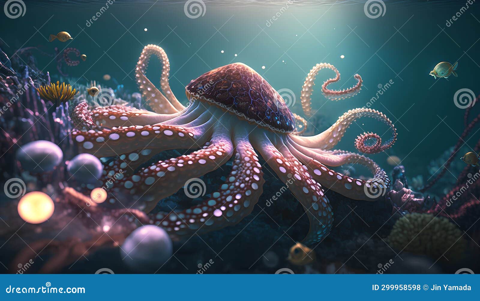 Octopus in the Sea. 3D Illustration. 3D Rendering Stock Illustration ...