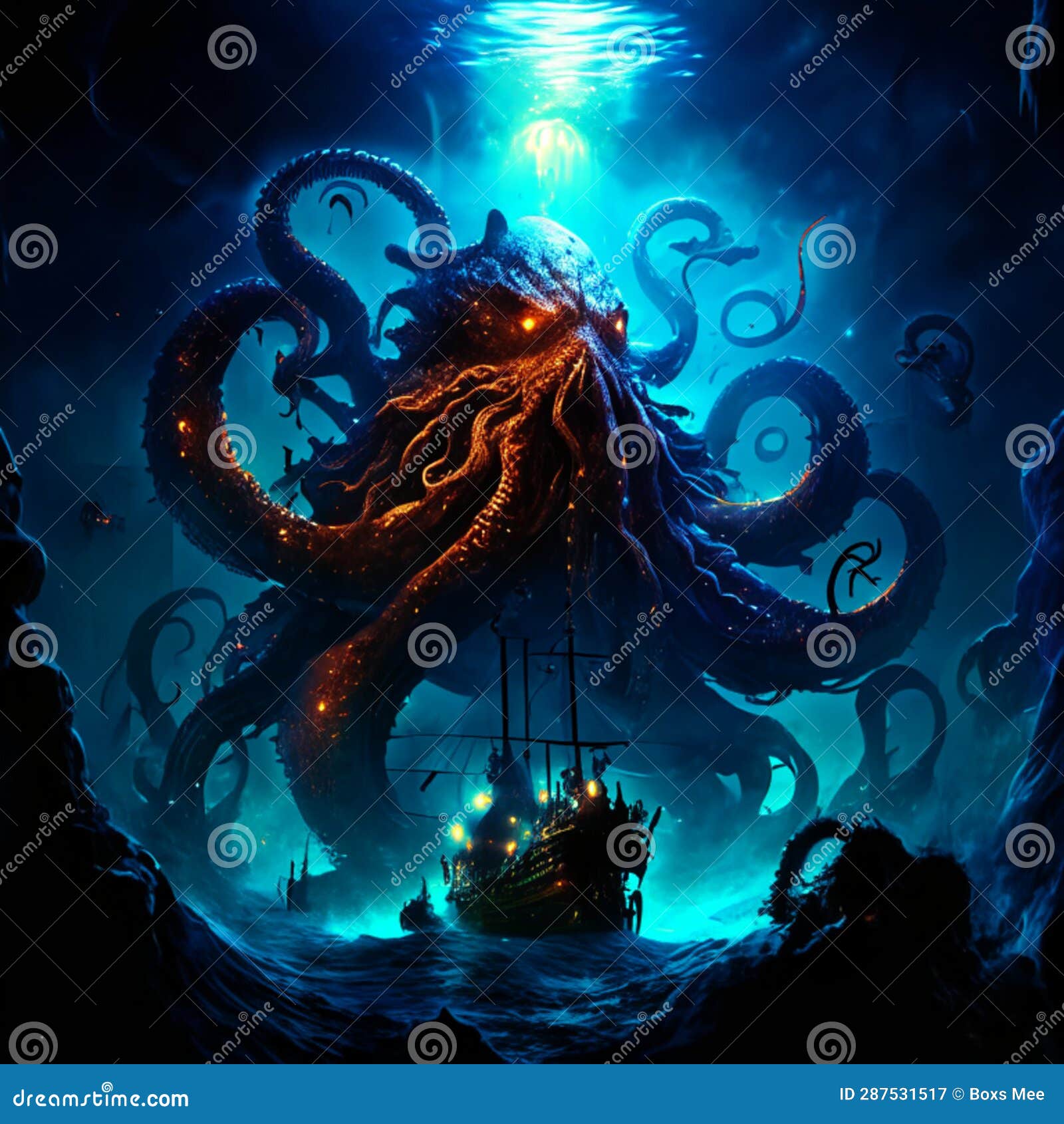Octopus in the Sea. 3D Rendering. Computer Digital Drawing Stock ...