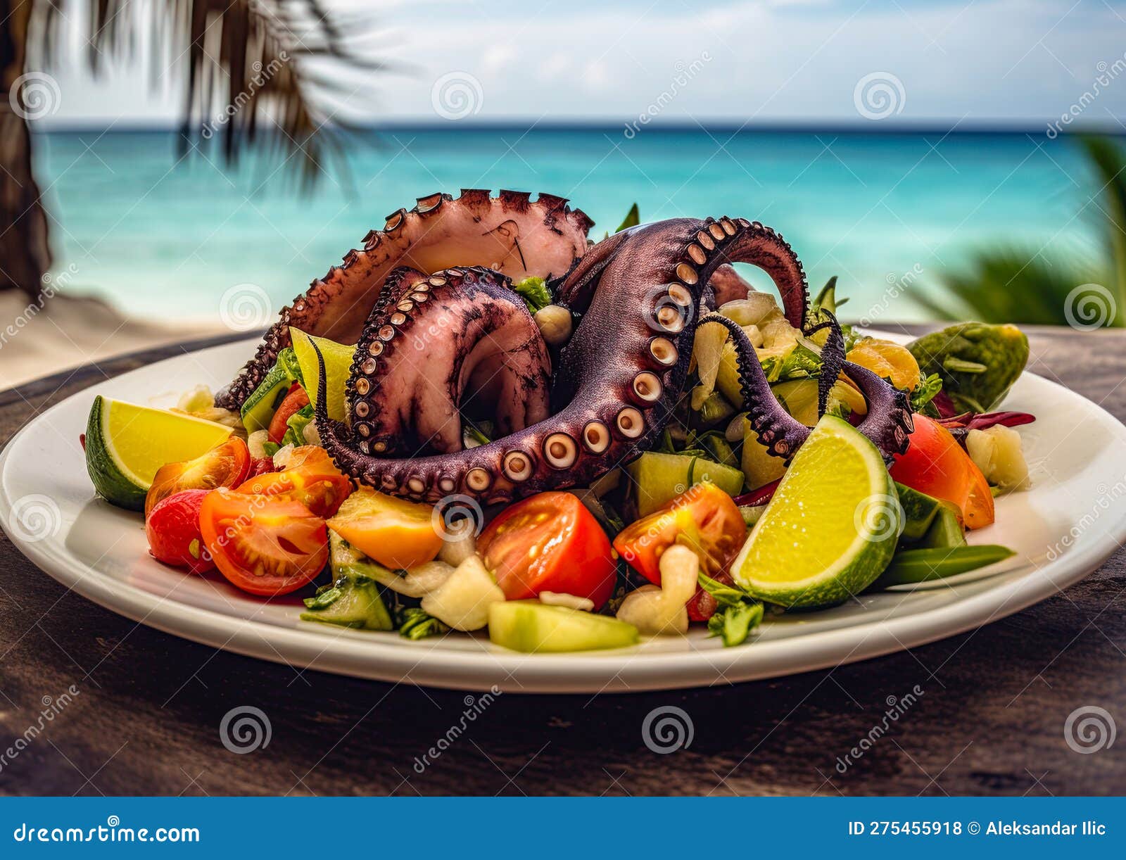 Octopus Braised Cooked With Lemon And Spice As Top View On A Modern ...