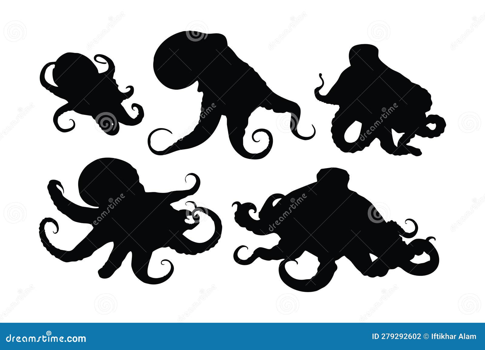 Octopus Silhouette Bundle. Octopus with Tentacles Silhouette Set Vector ...