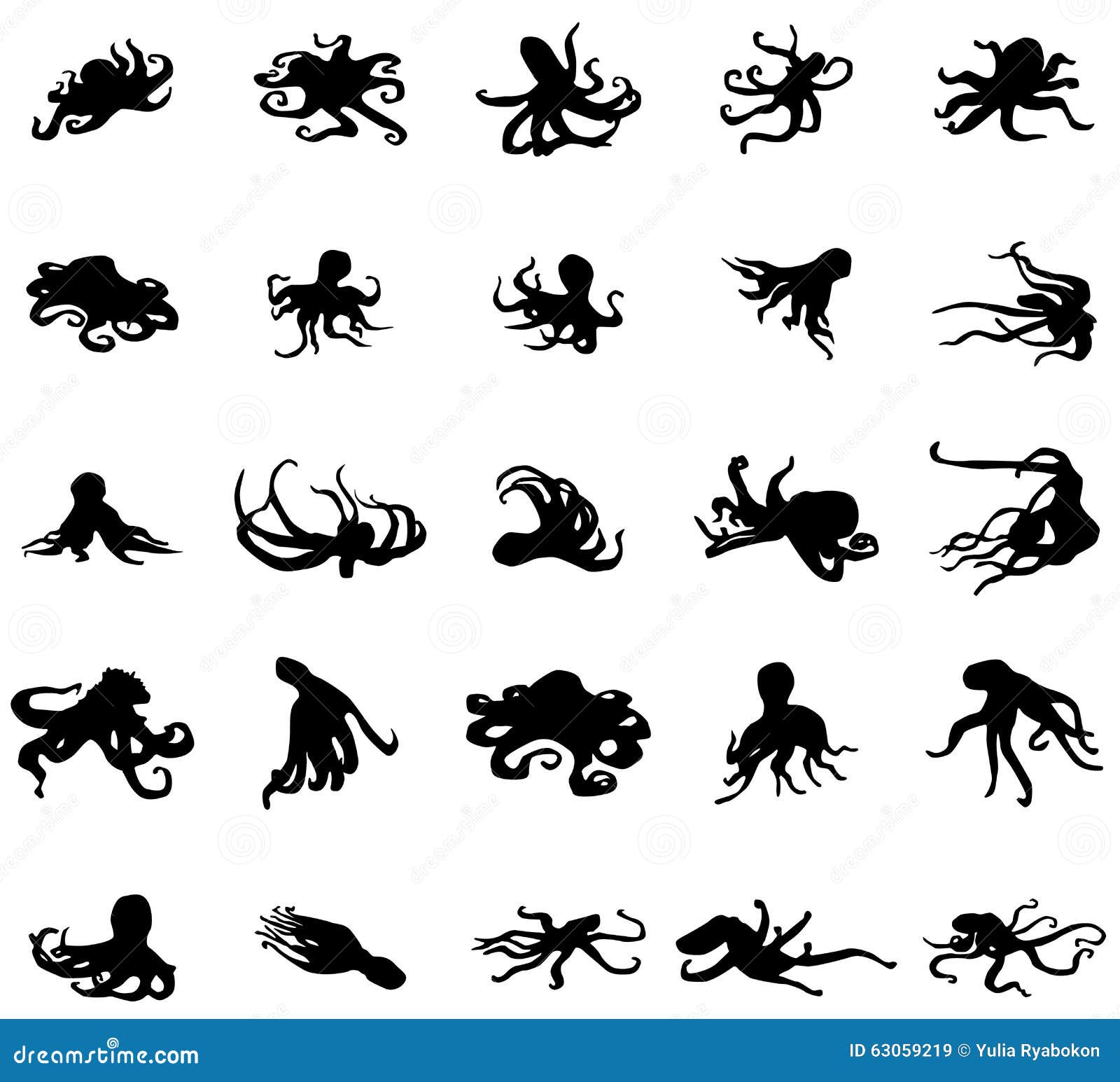 Octopus silhouettes set stock vector. Illustration of giant - 63059219