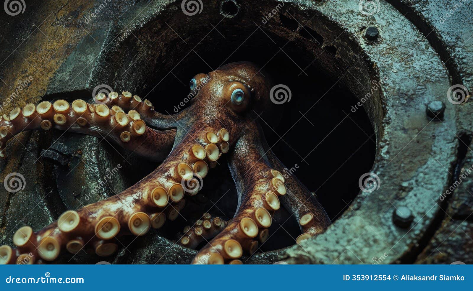 An Octopus is Sitting in a Drain with Its Tentacles Stock Illustration ...