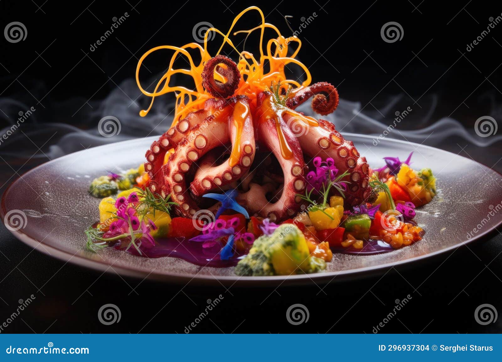 An Octopus is Sitting on a Plate with Vegetables, AI Stock Photo ...