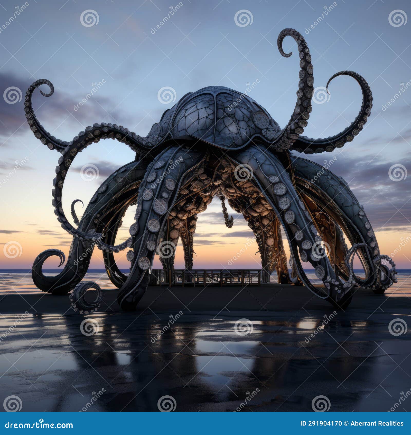 An Octopus is Sitting on Top of a Large Structure Stock Illustration ...