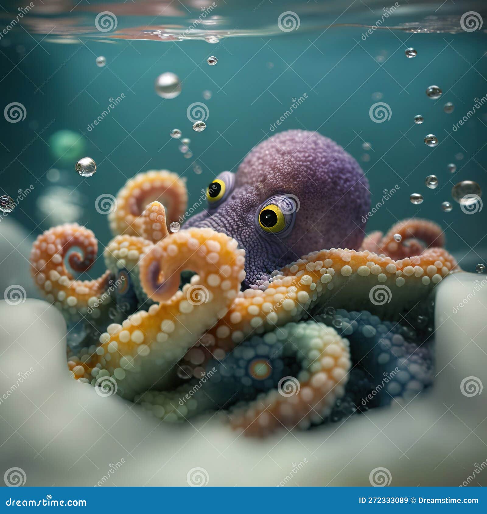 An Octopus is Sitting on Top of an Octopus in the Ocean with Bubbles ...
