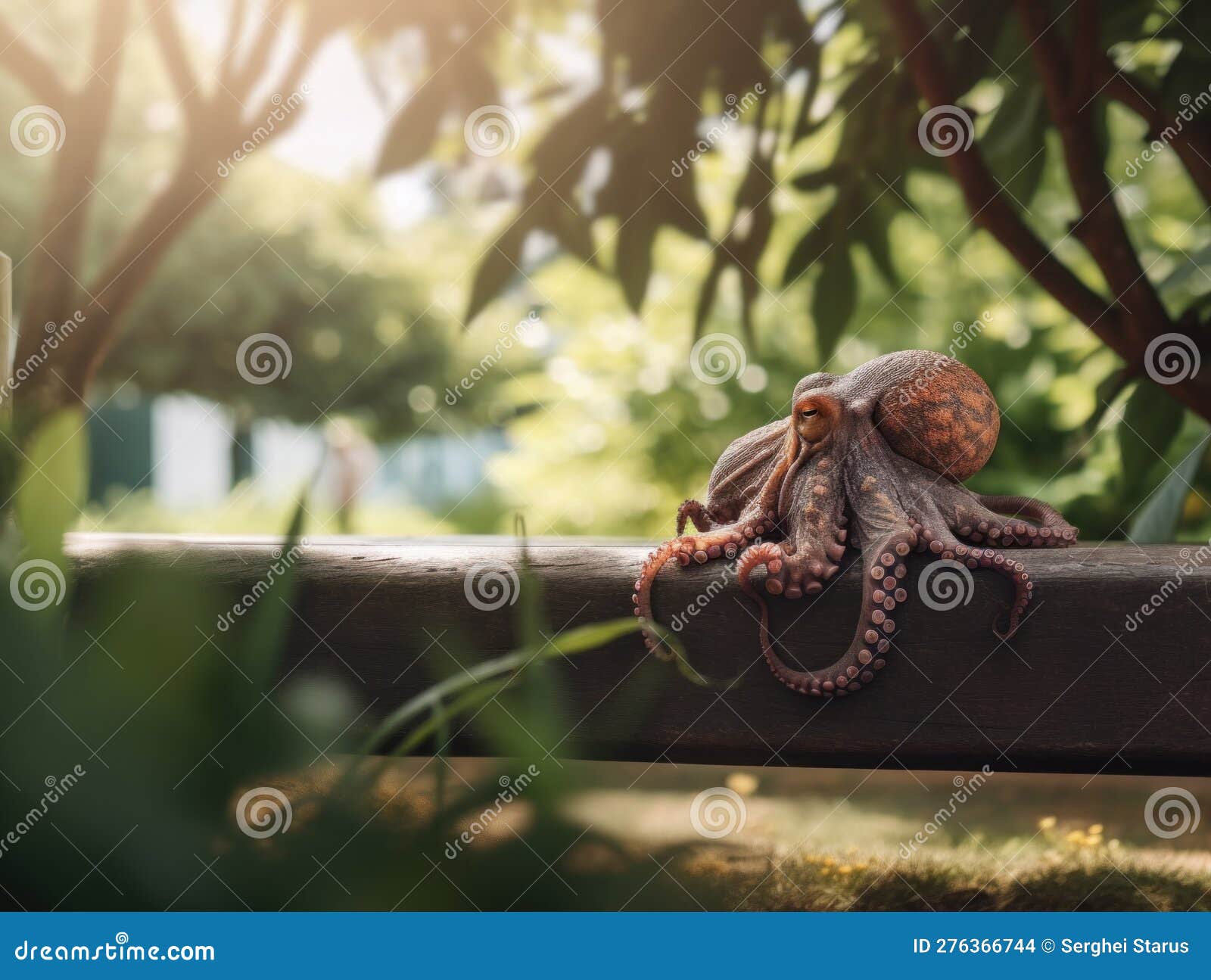 An Octopus Sitting on Top of a Wooden Bench. AI Generative Image. Stock ...