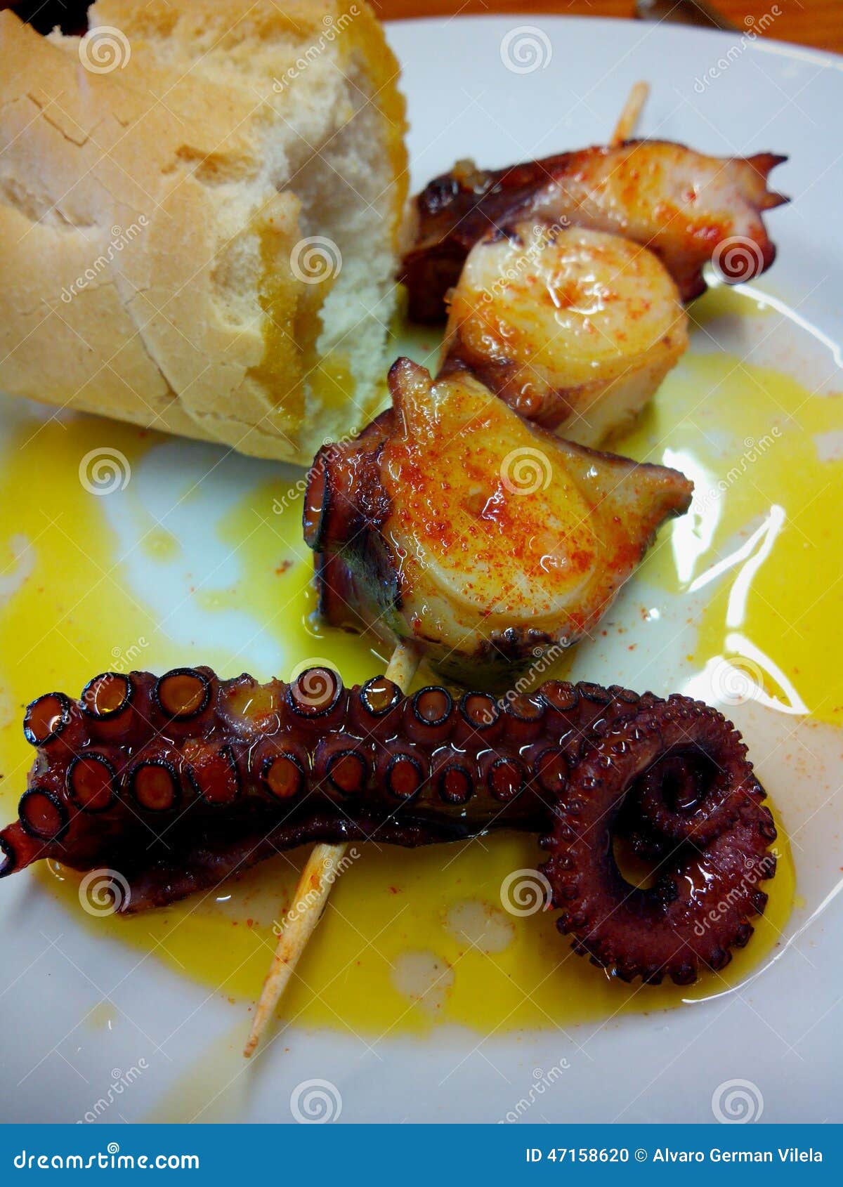 Octopus skewer pincho. stock photo. Image of pintxo, octopus - 47158620