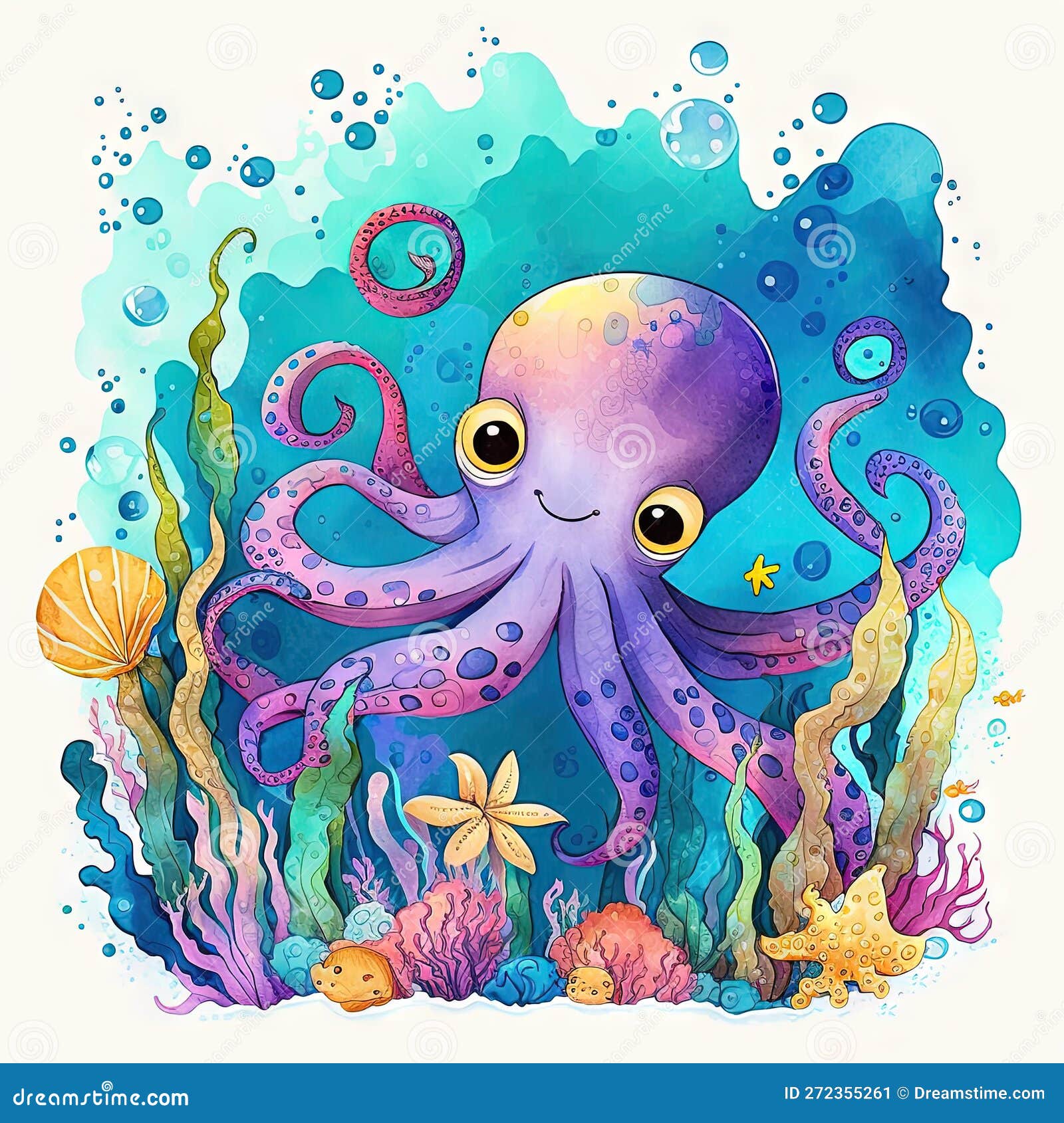 An Octopus with a Smile on Its Face Under the Water Stock Illustration ...