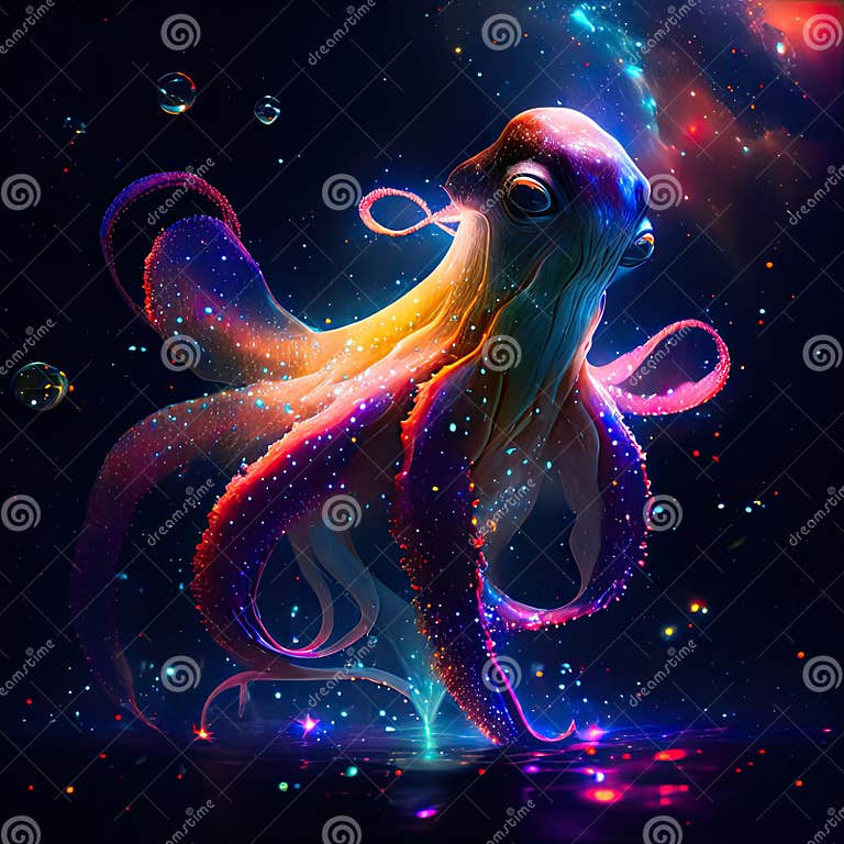 Octopus in Space. Illustration of an Alien Creature in Outer Space ...