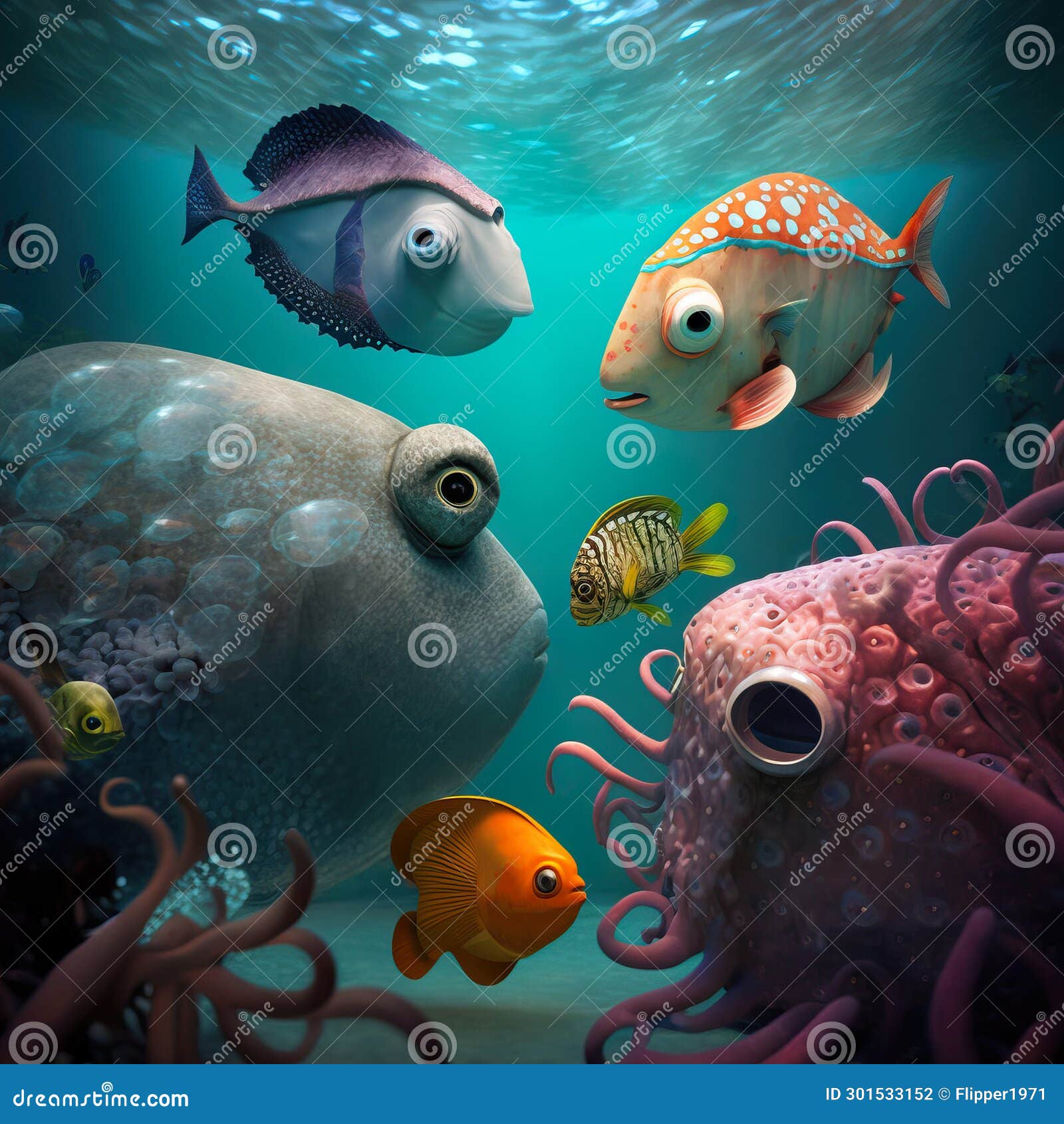 An Octopus, Squid and Perch are Talking at the Bottom of the Ocean ...