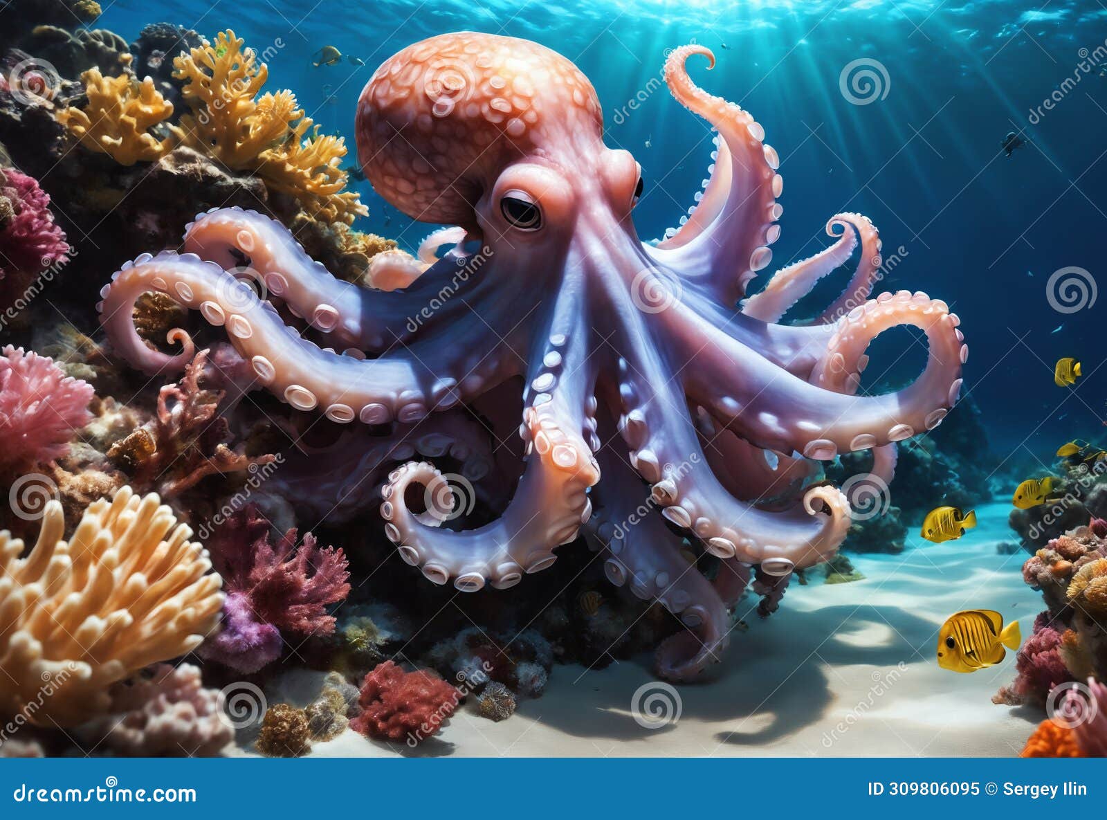 Octopus Squirming through a Reef in the Ocean. Generative AI Stock ...