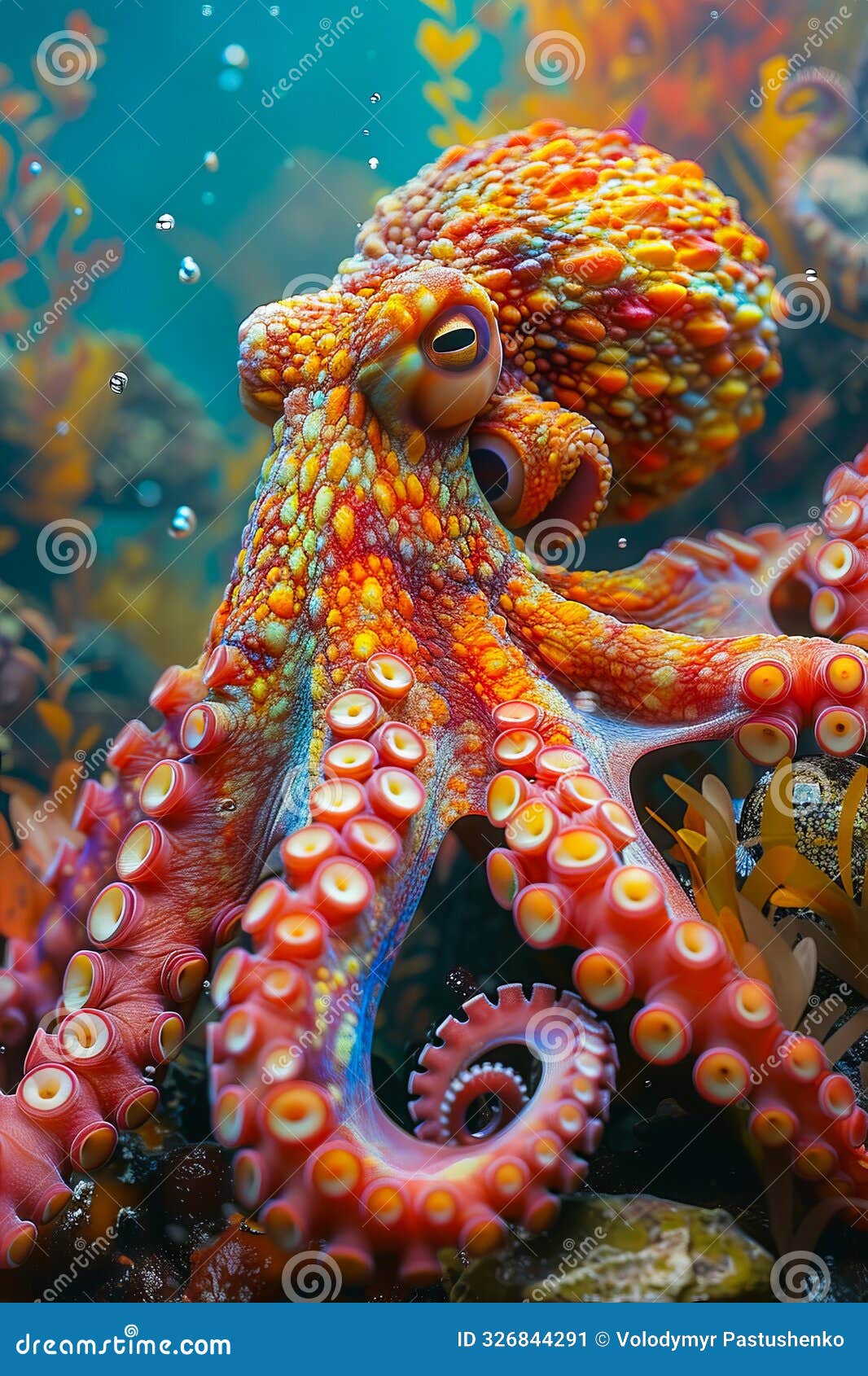An Octopus is Swimming in the Water with Some Plants Stock Image ...