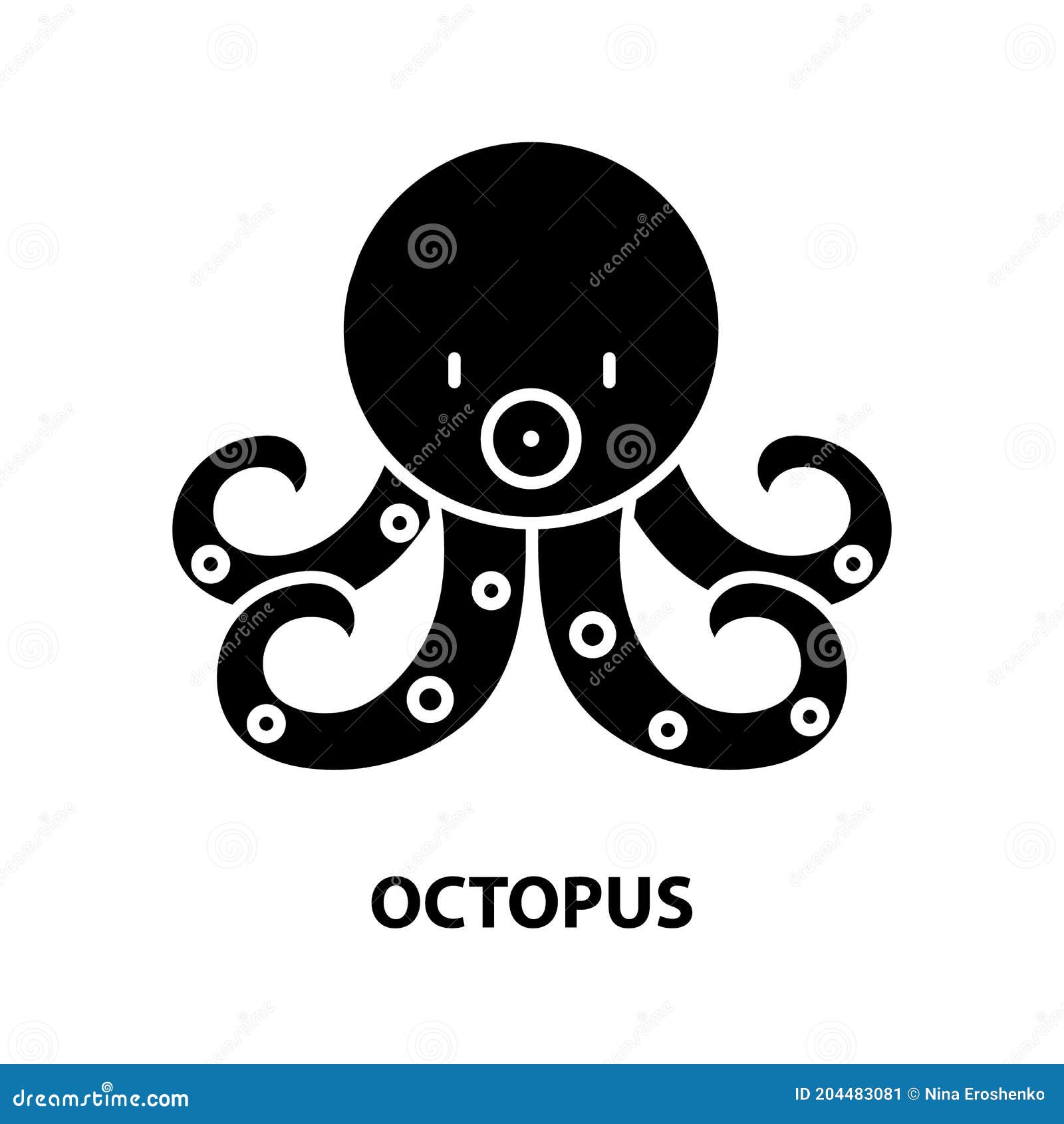 Octopus Symbol Icon, Black Vector Sign with Editable Strokes, Concept ...