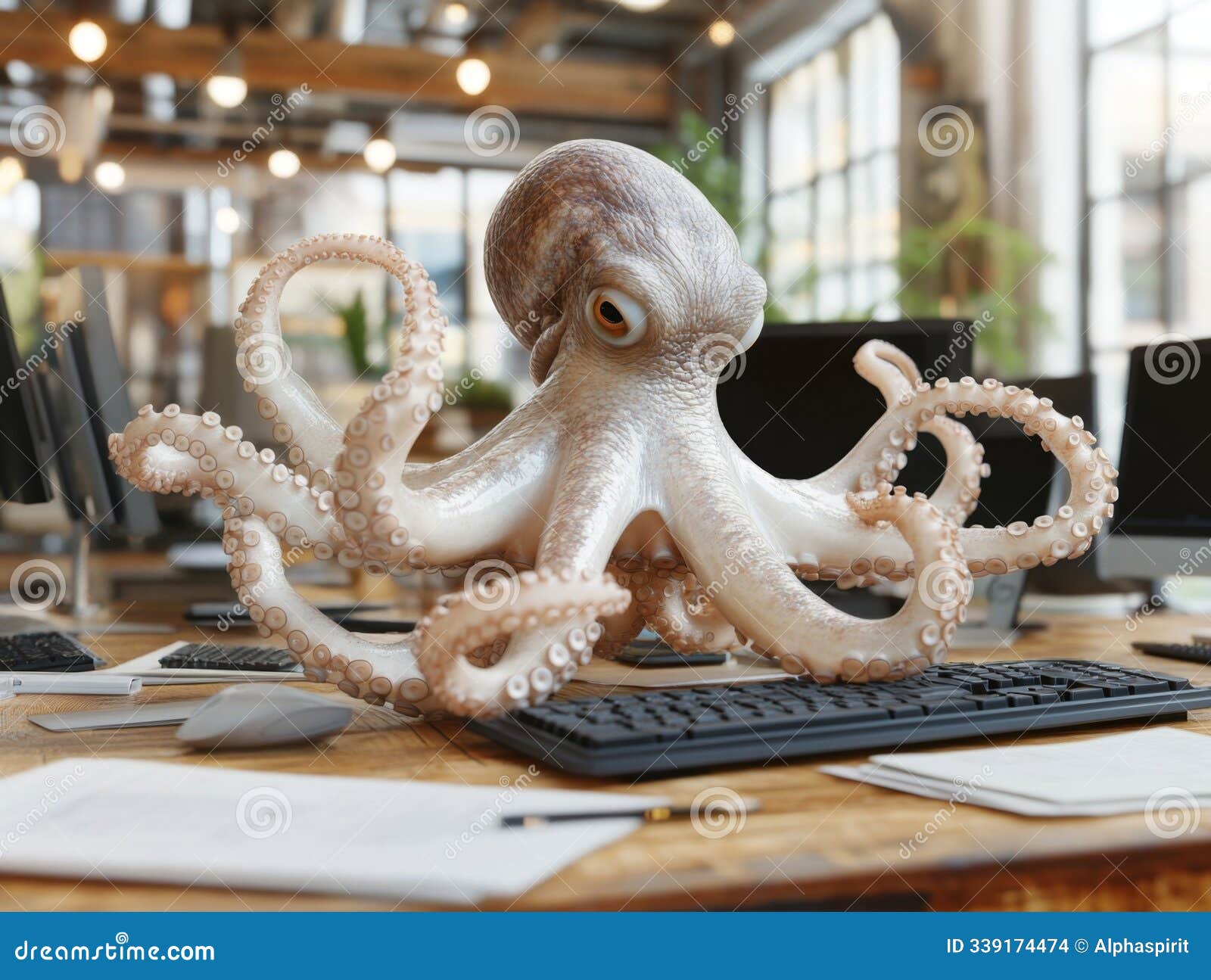 Octopus Taking Over the Office and Working on a Computer Keyboard Stock ...