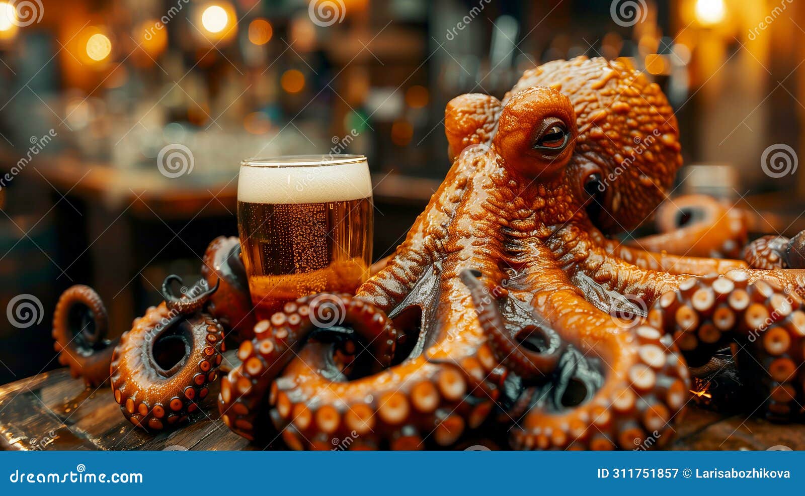 Octopus Tentacles Holding Glass of Beer. Octopus Drinks Beer Stock ...